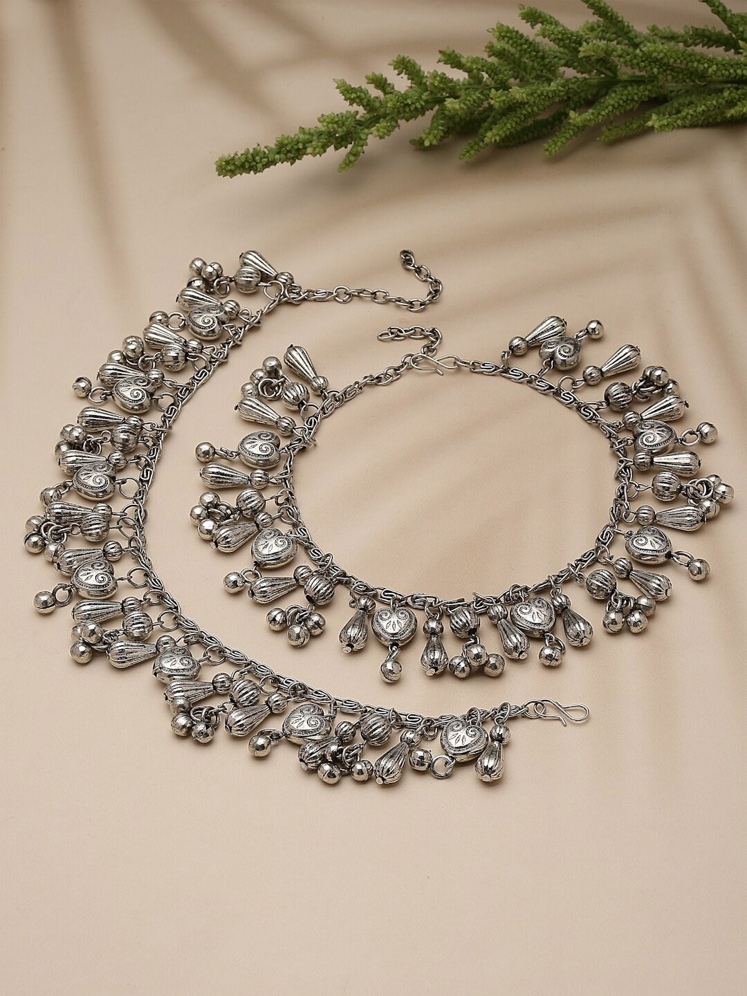 Buy PANASH Set Of 2 Oxidized Silver Plated Anklets - Anklet for Women ...