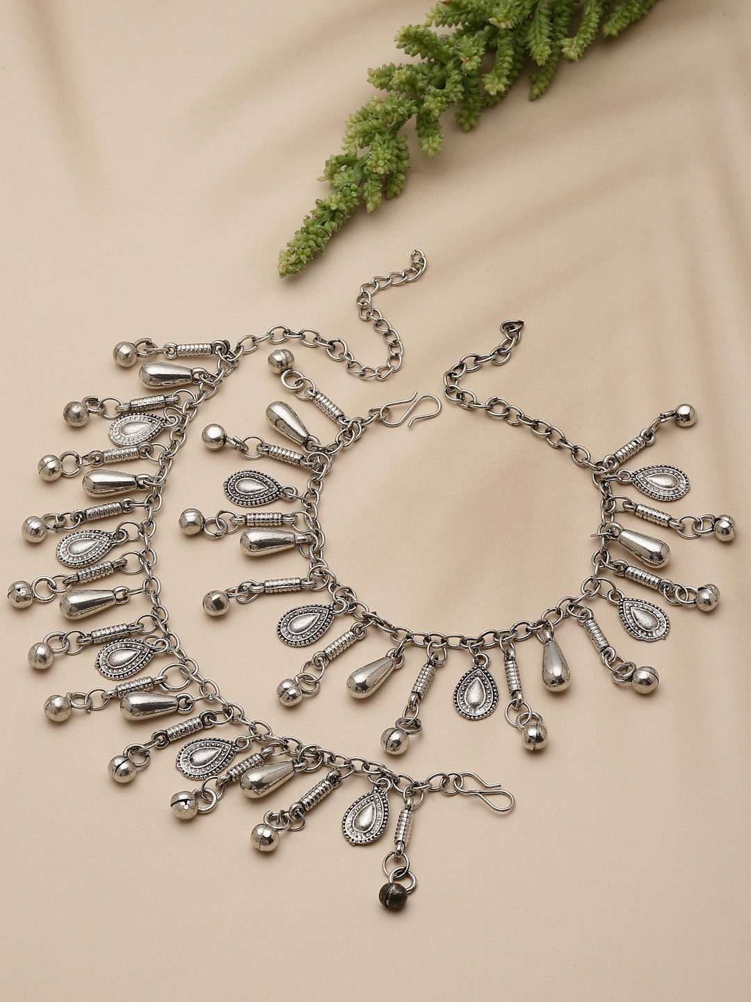 Buy PANASH Set Of 2 Oxidized Silver Plated Anklets - Anklet for Women ...