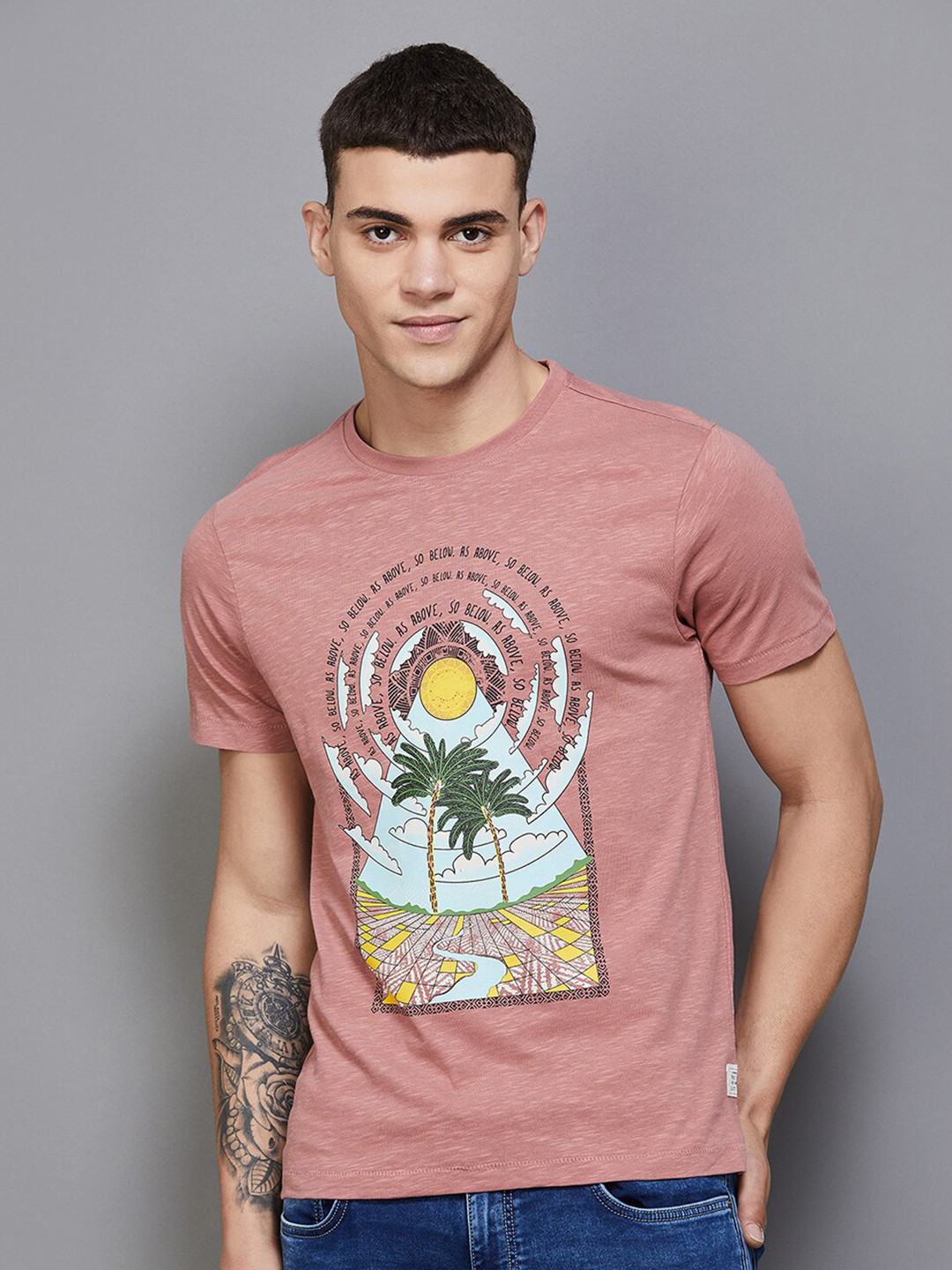 Buy Forca By Lifestyle Graphic Printed Slim Fit Cotton T Shirt ...
