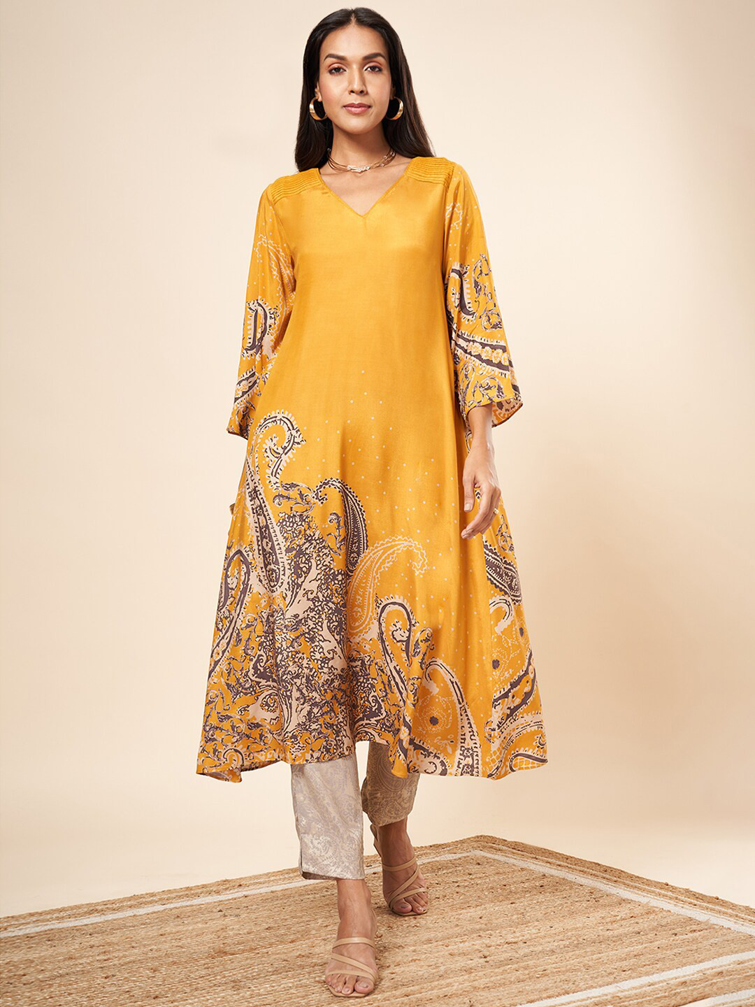 Buy Marigold Lane Ethnic Motifs Printed Line Kurta - Kurtas for Women ...