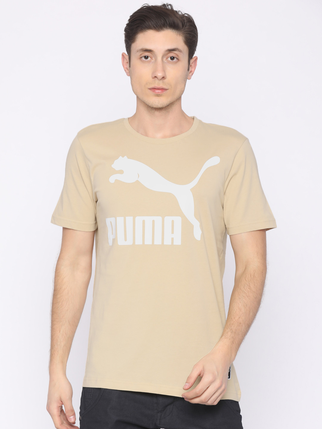 Buy Puma Men Beige Printed Archive Logo Tee Pure Cotton T Shirt ...