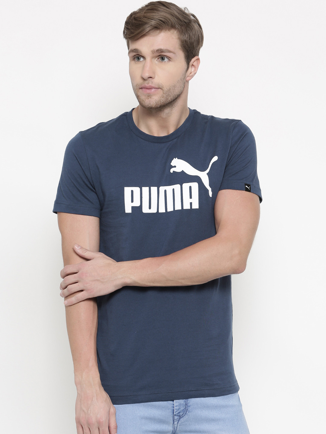 Buy Puma Men Blue Printed Round Neck ESS No.1 Pure Cotton T Shirt ...