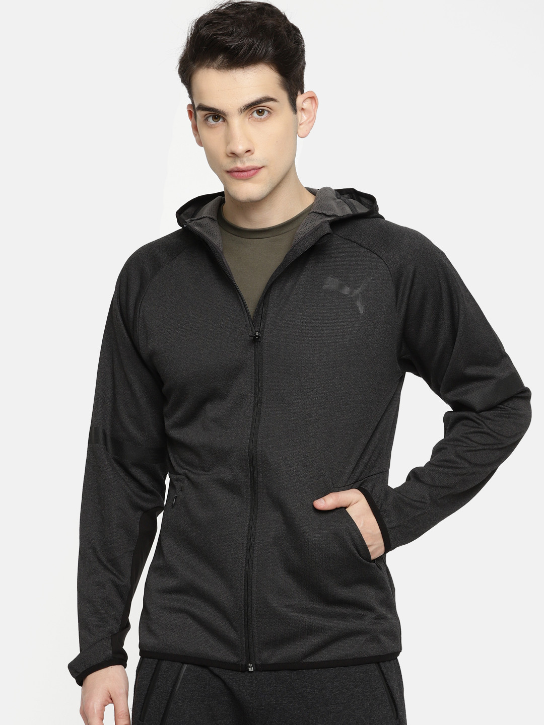 Buy Puma Men Charcoal Grey Solid BND Tech Sporty Track Jacket - Jackets ...