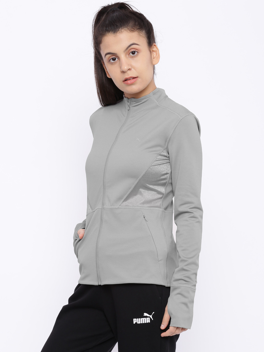 Buy Puma Women Grey Solid Sporty Jacket - Jackets for Women 2446070 ...