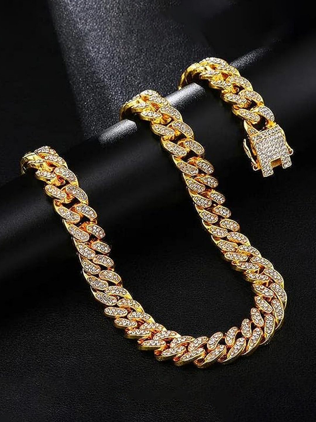 Buy KRYSTALZ Men Gold Plated Rhinestone Studded Cuban Link Chain ...