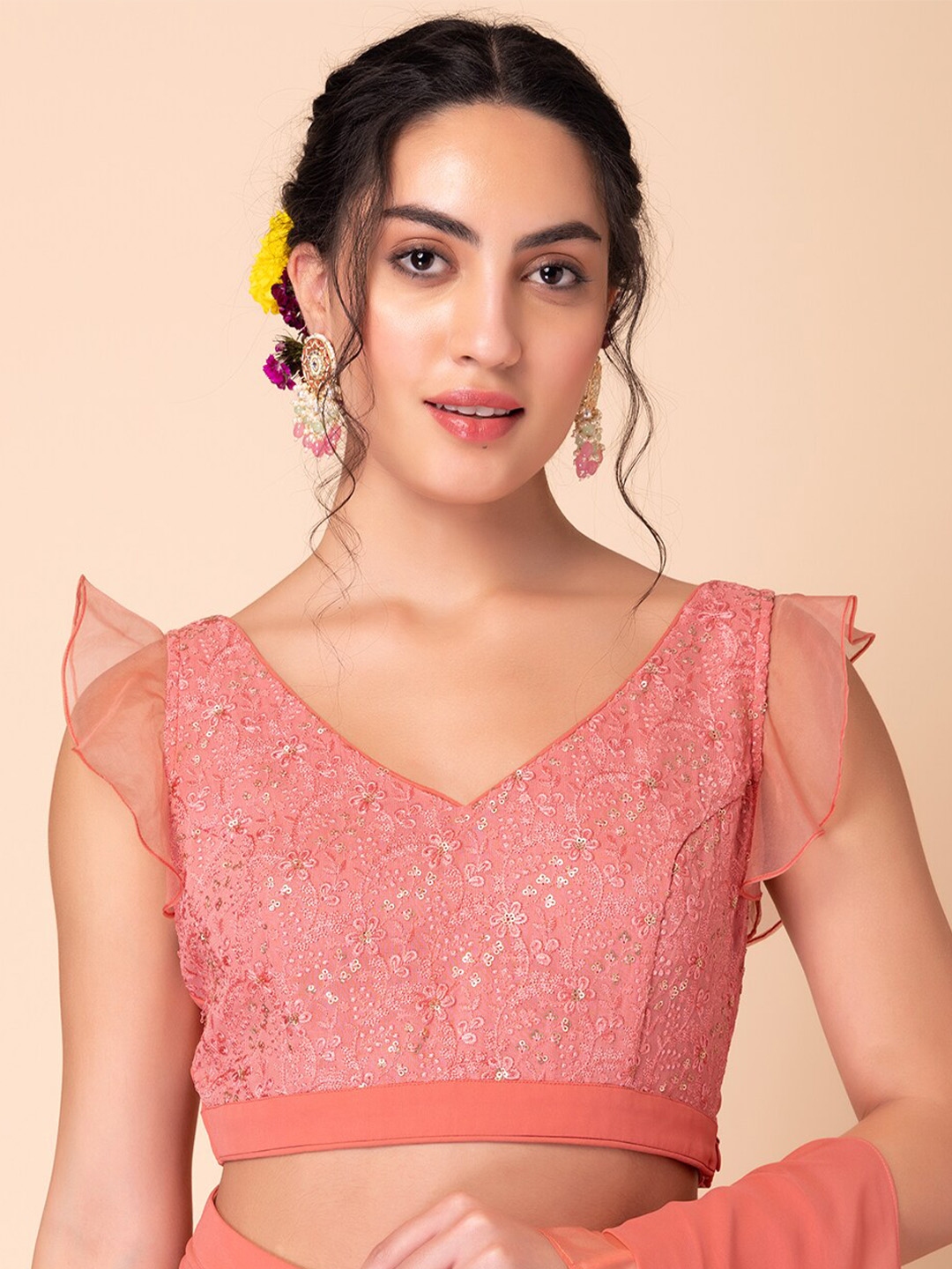 Buy Rang By Indya Embellished Georgette Crop Top Tops For Women