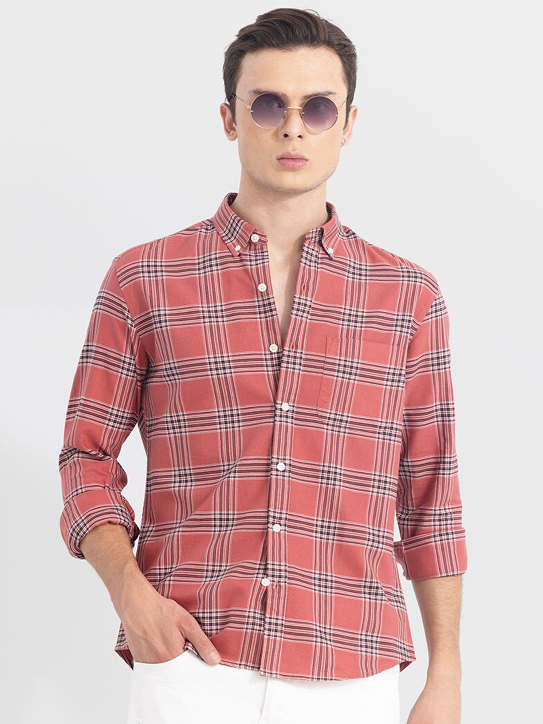 Buy Snitch Checked Classic Slim Fit Button Down Collar Cotton Casual
