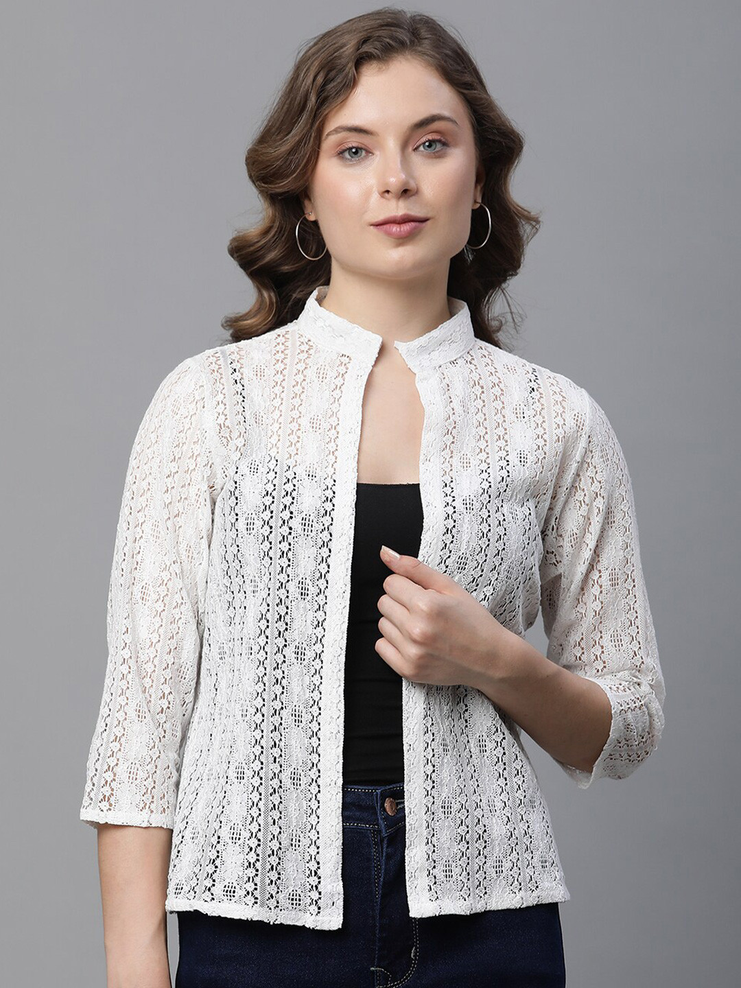 Buy UnaOne Self Design Embroidered Pure Cotton Shrug - Shrug for Women ...