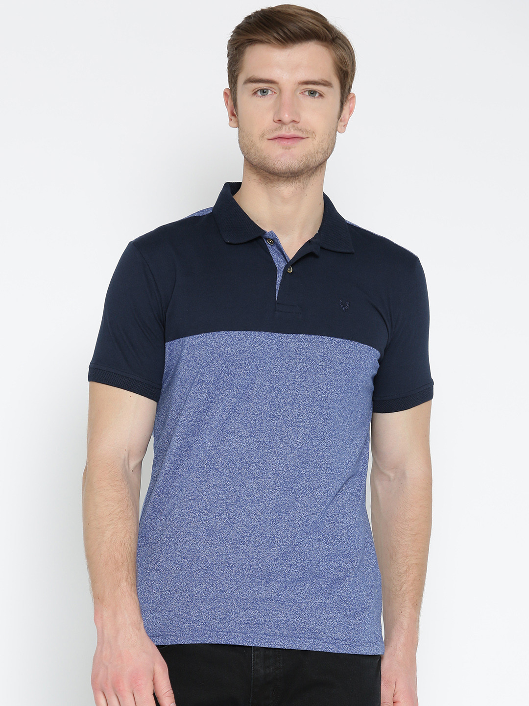 Buy Allen Solly Men Blue Colourblocked Polo Collar T Shirt - Tshirts ...