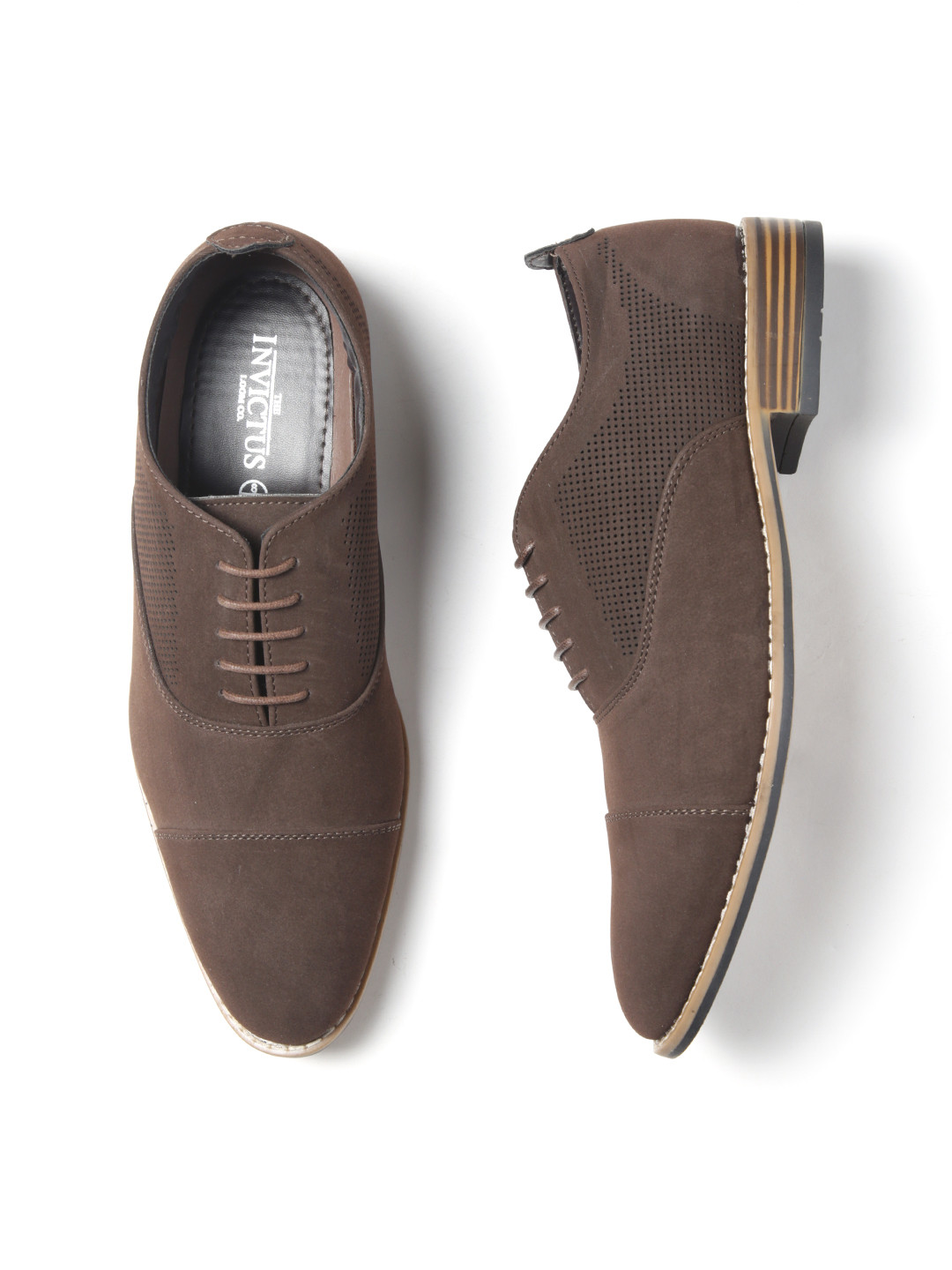 Buy INVICTUS Men Coffee Brown Perforated Semiformal Shoes - Formal ...