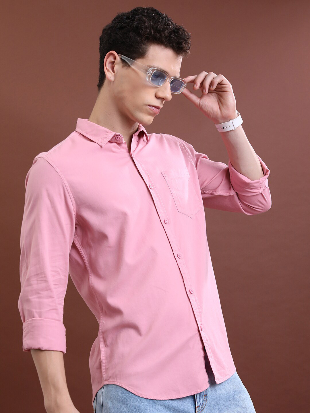 Buy HIGHLANDER Pink Slim Fit Cotton Casual Shirt - Shirts for Men ...