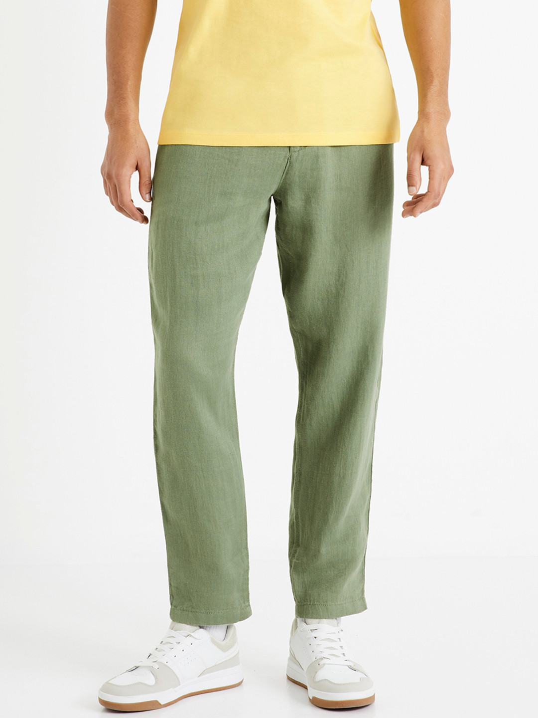 Buy Celio Men Mid Rise Pure Linen Chinos Trousers - Trousers for Men ...