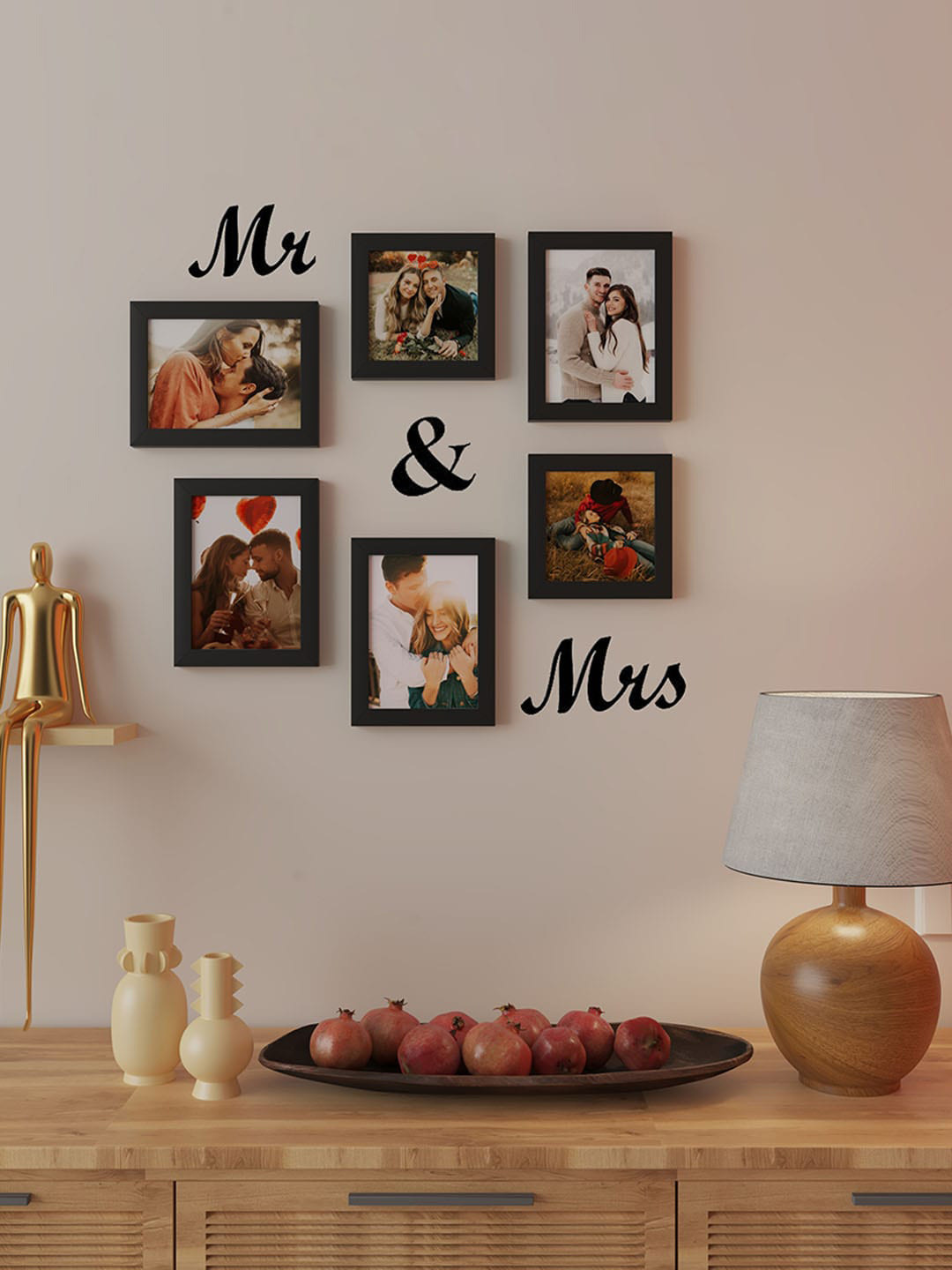 Buy Art Street Black 6 Pieces Wooden Photo Frame With Mr & Mrs MDF Plaque - Photo Frames for ...