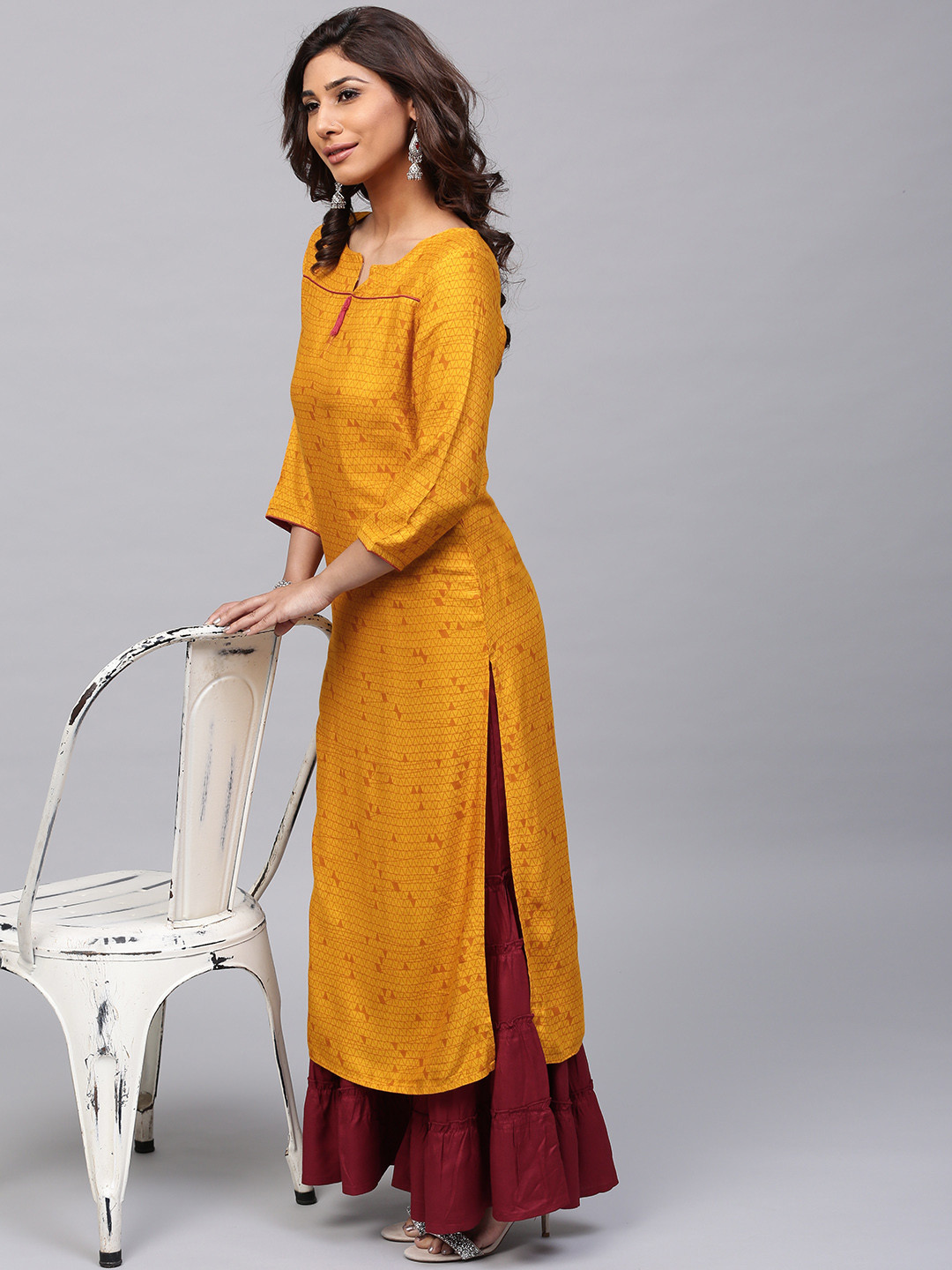 Buy AKS Women Mustard Yellow Printed Straight Kurta - Kurtas for Women ...