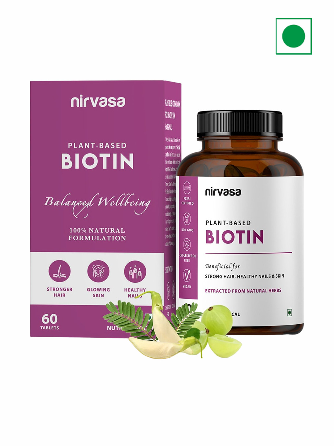 Buy Nirvasa Plant Based Biotin Tablets For Balanced Wellbeing 60 ...