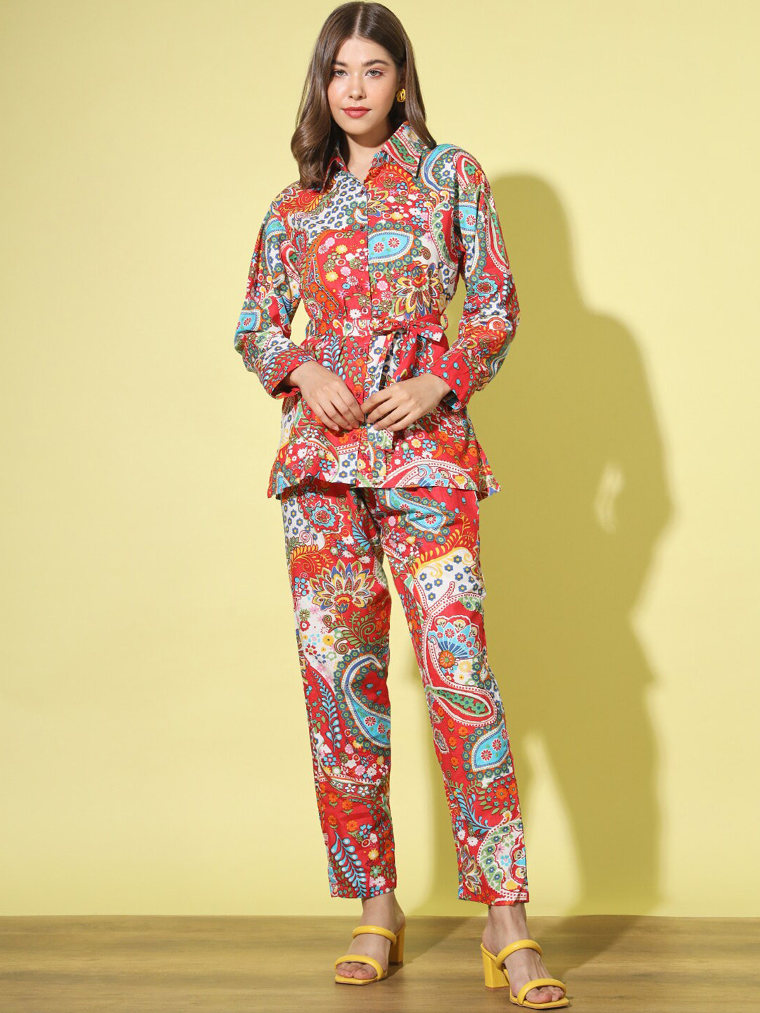 Buy SEPHANI Ethnic Motifs Printed Pure Cotton Shirt With Trouser Co ...
