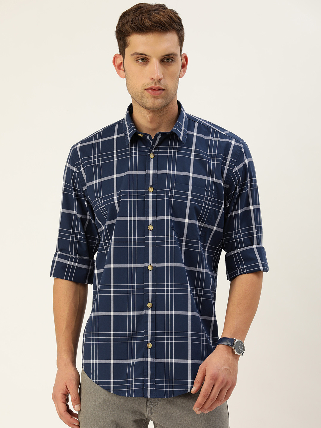 Buy Burnt Umber Men Classic Opaque Checked Casual Shirt - Shirts for ...