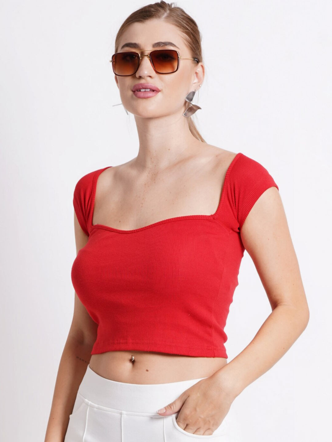 Buy SIGHTBOMB Square Neck Cotton Crop Fitted Top - Tops for Women ...