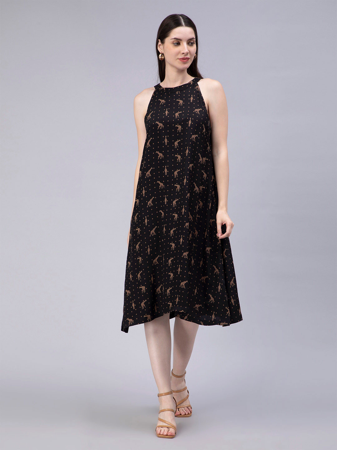 Buy ENTELLUS Conversational Printed Cotton A Line Midi Dress - Dresses ...