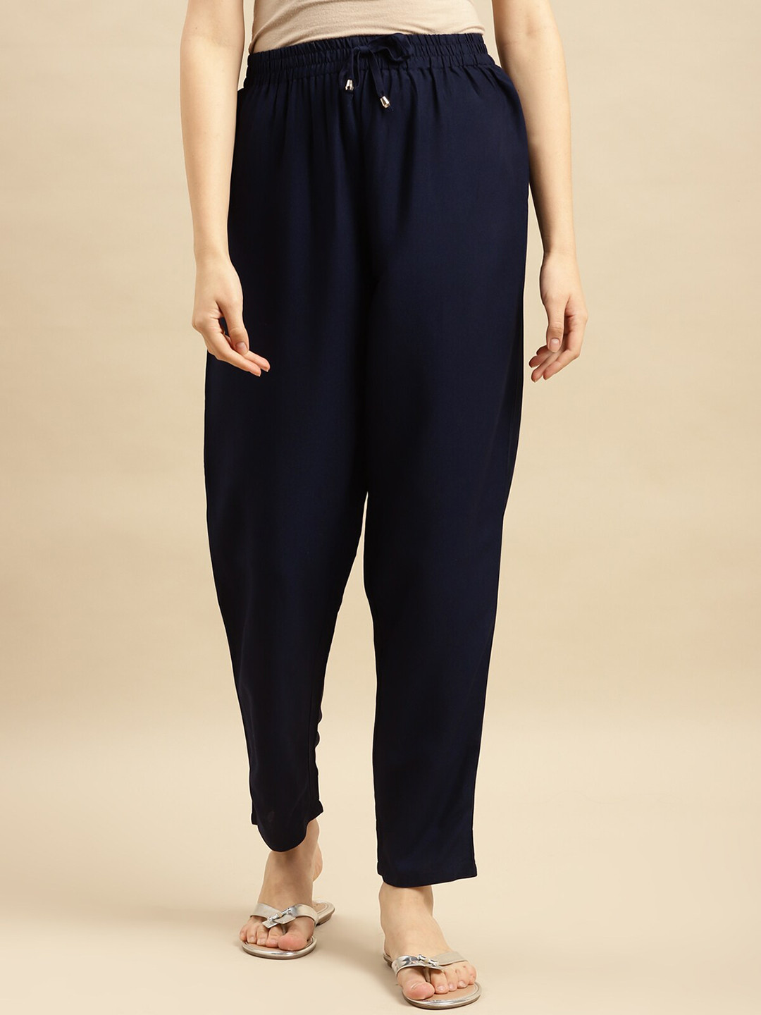 Buy Rangita Women Relaxed Straight Leg Slim Fit Pleated Ethnic Trousers ...