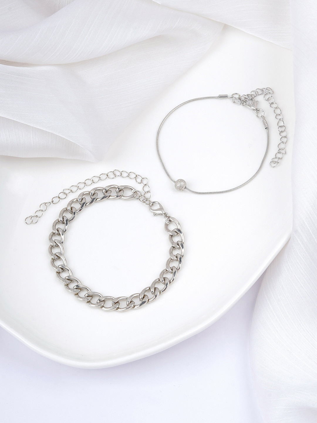 Buy BEWITCHED Set Of 2 Silver Plated Anklets - Anklet for Women ...