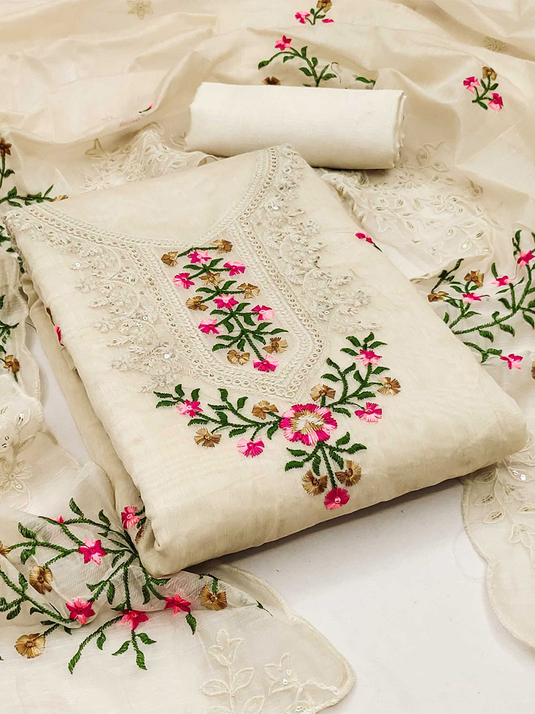 Buy KALINI Embroidered Art Silk Unstitched Dress Material - Dress ...