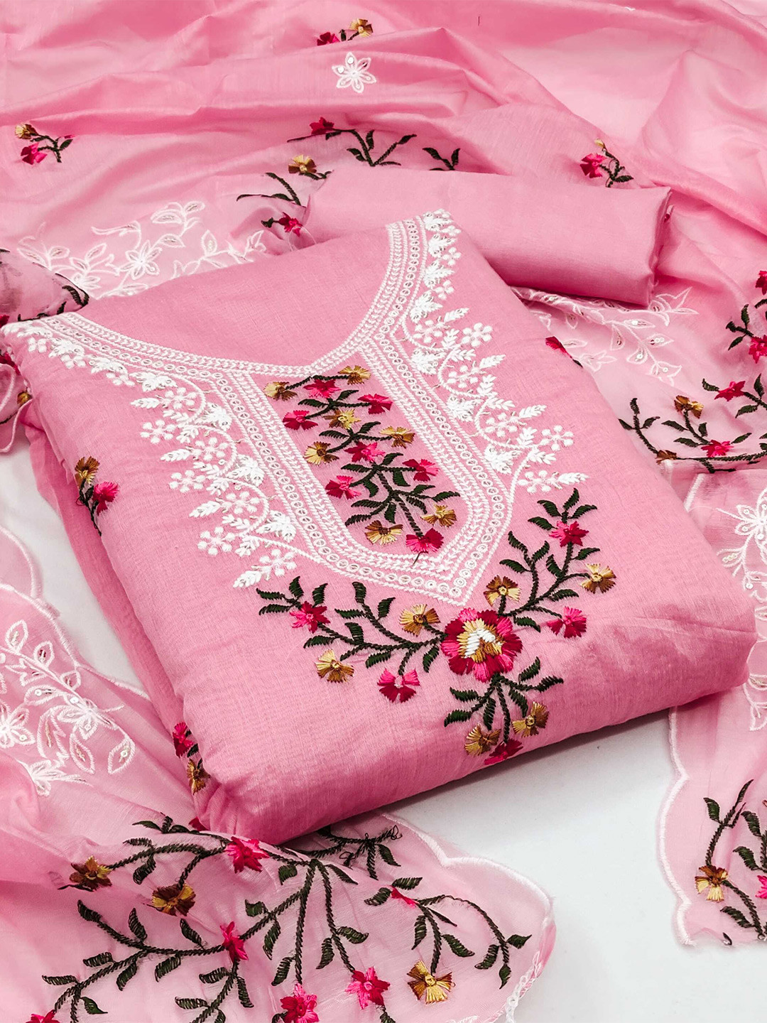 Buy KALINI Embroidered Art Silk Unstitched Dress Material - Dress ...