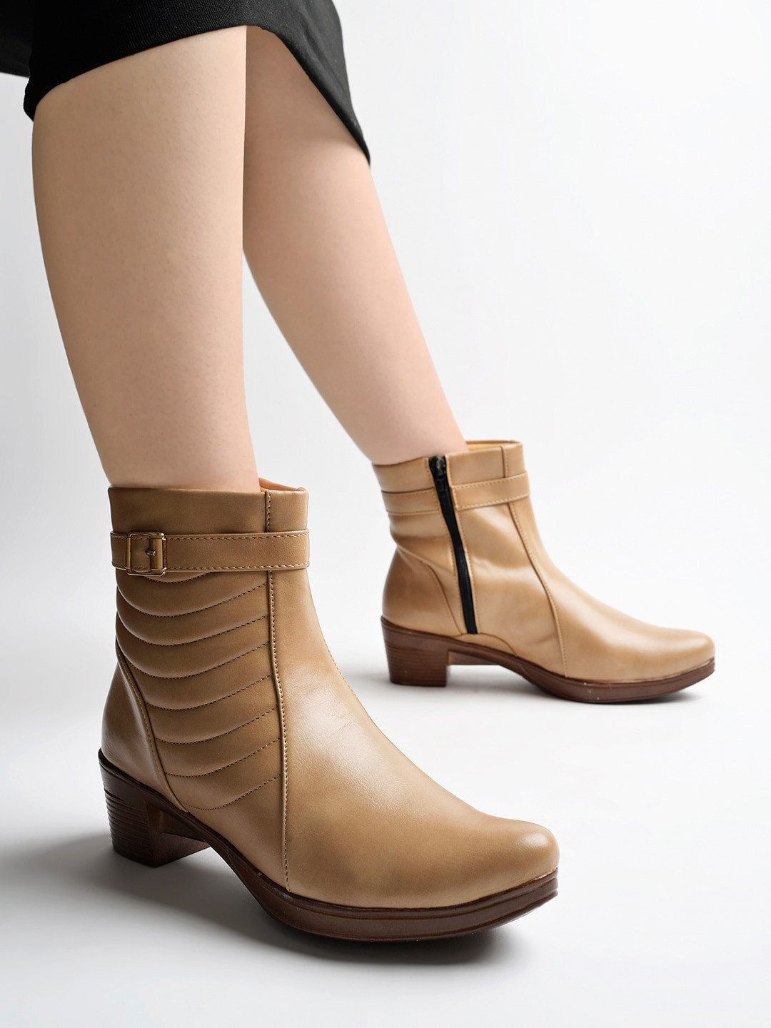 Buy Shoetopia Women Buckled Block Heeled Chunky Boots - Boots for Women ...