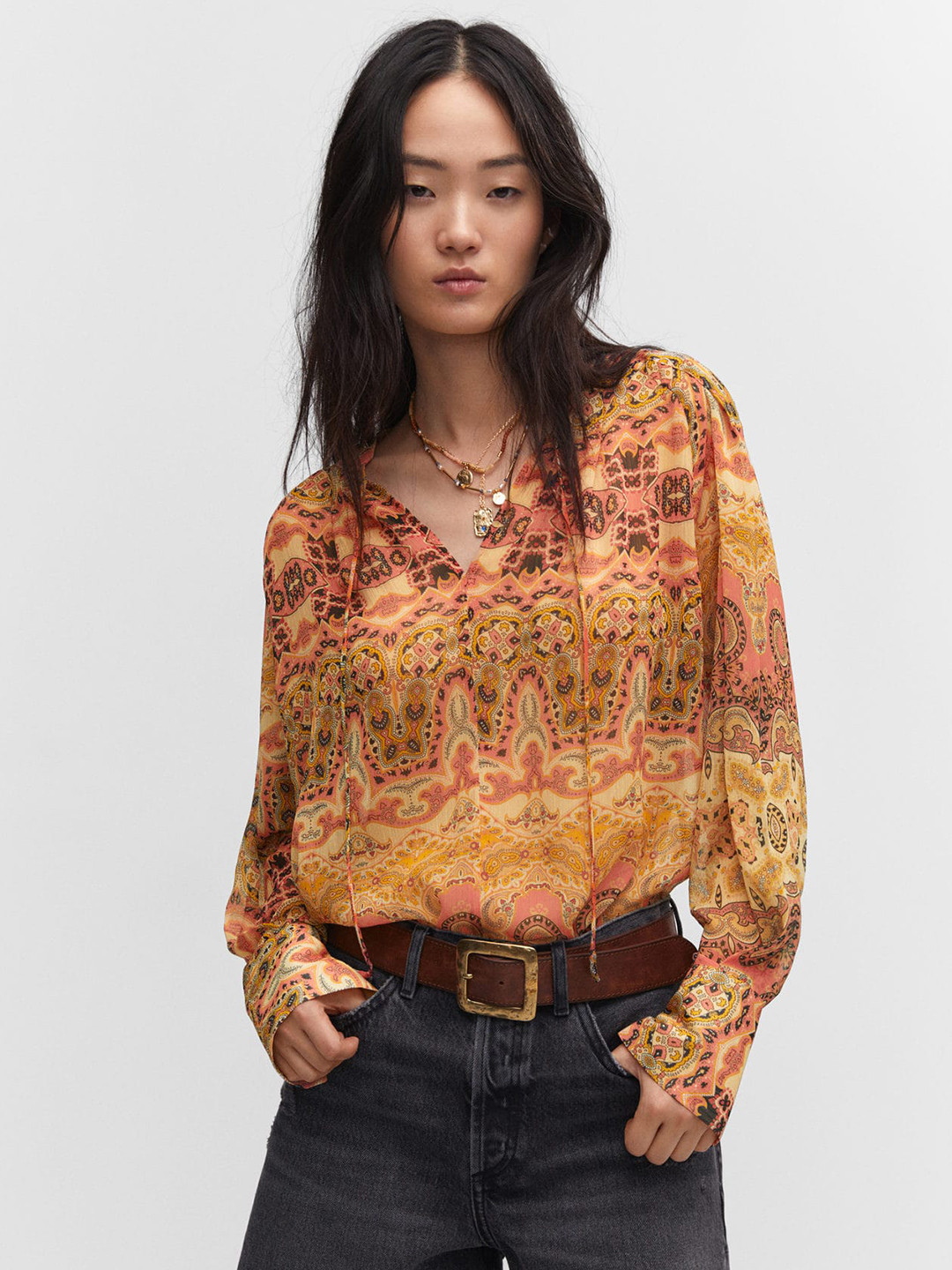 Buy MANGO Printed Tie Up Neck Top - Tops for Women 24518430 | Myntra