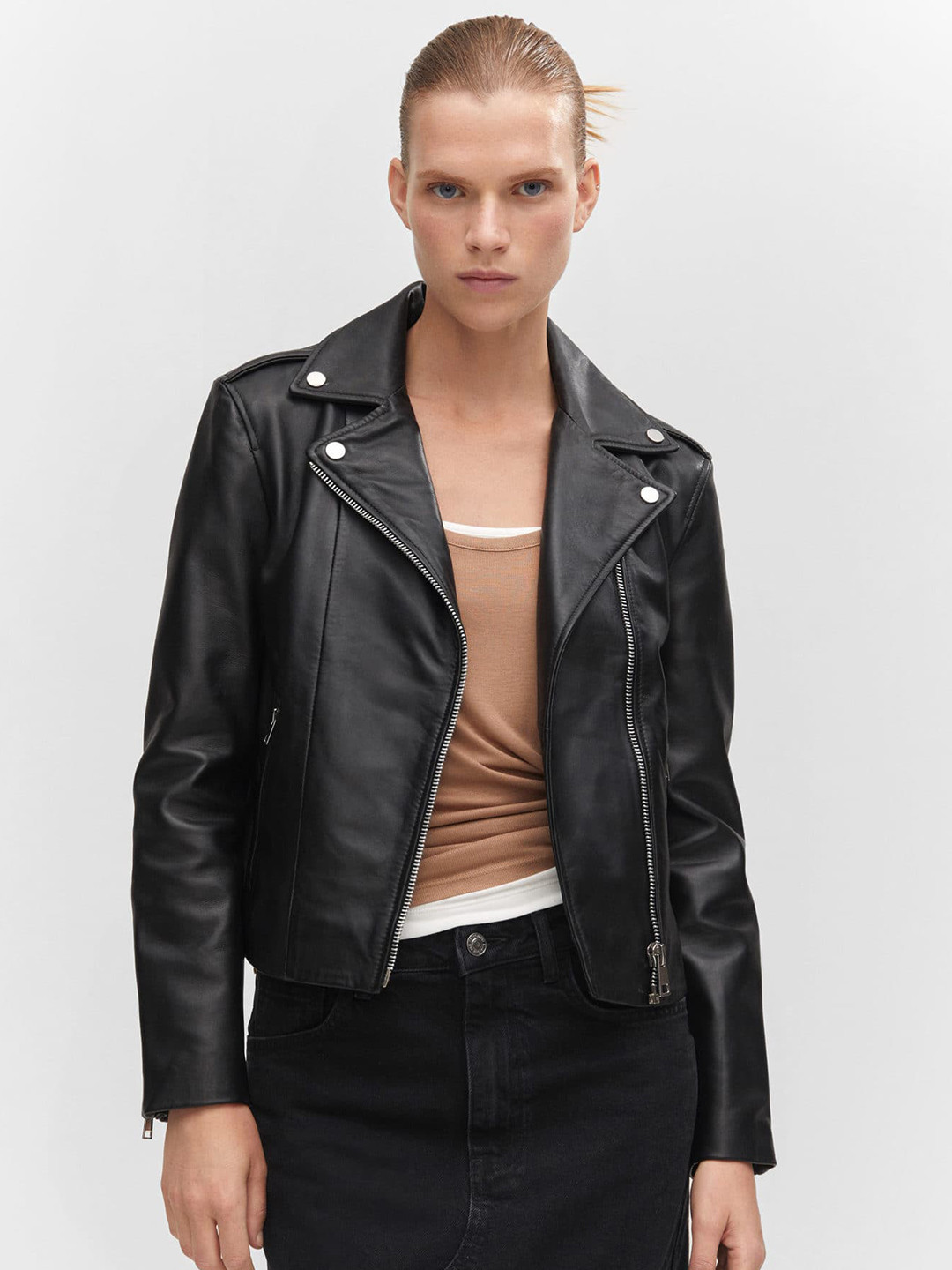 Buy MANGO Leather Biker Jacket - Jackets for Women 24518930 | Myntra