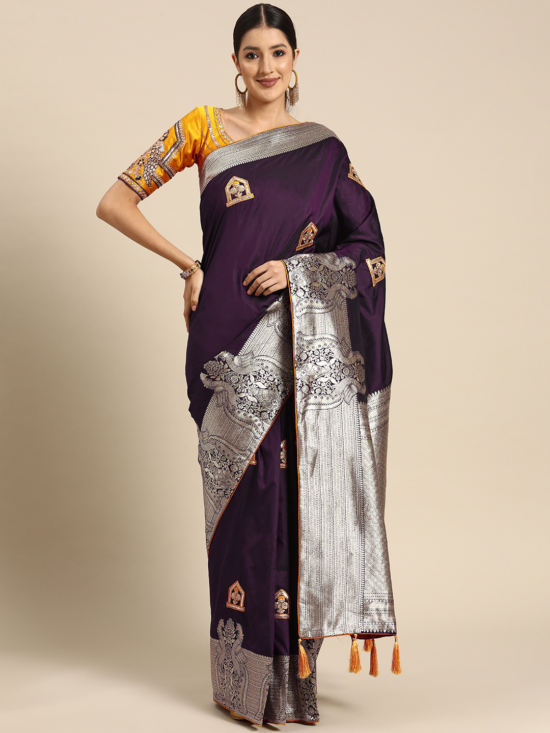 Buy MANOHARI Woven Design Ethnic Motifs Zari Banarasi Saree - Sarees ...