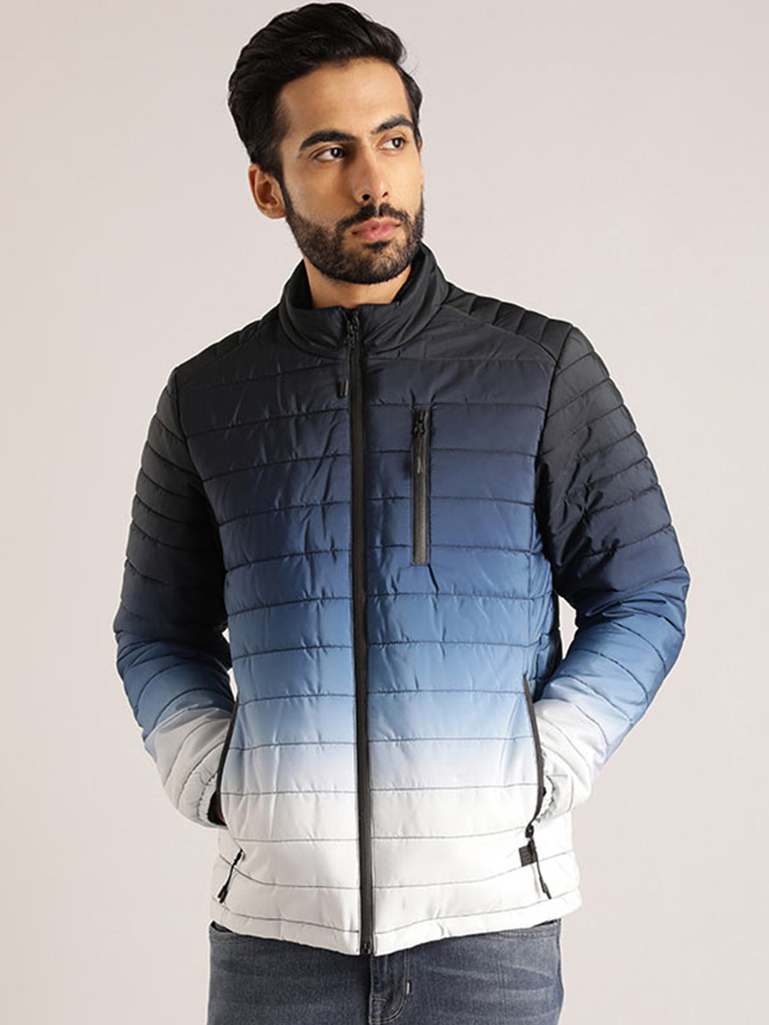 Buy Indian Terrain Colourblocked Stand Collar Puffer Jacket - Jackets ...
