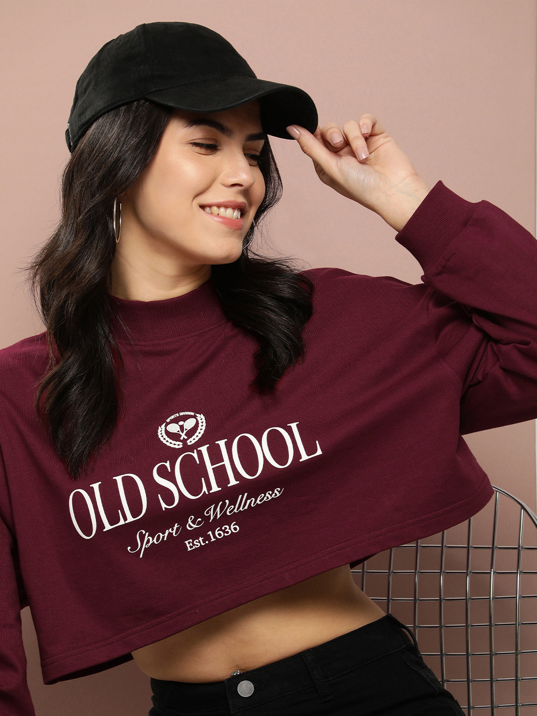 Buy Harvard Round Neck Printed Pure Cotton Crop Sweatshirt ...