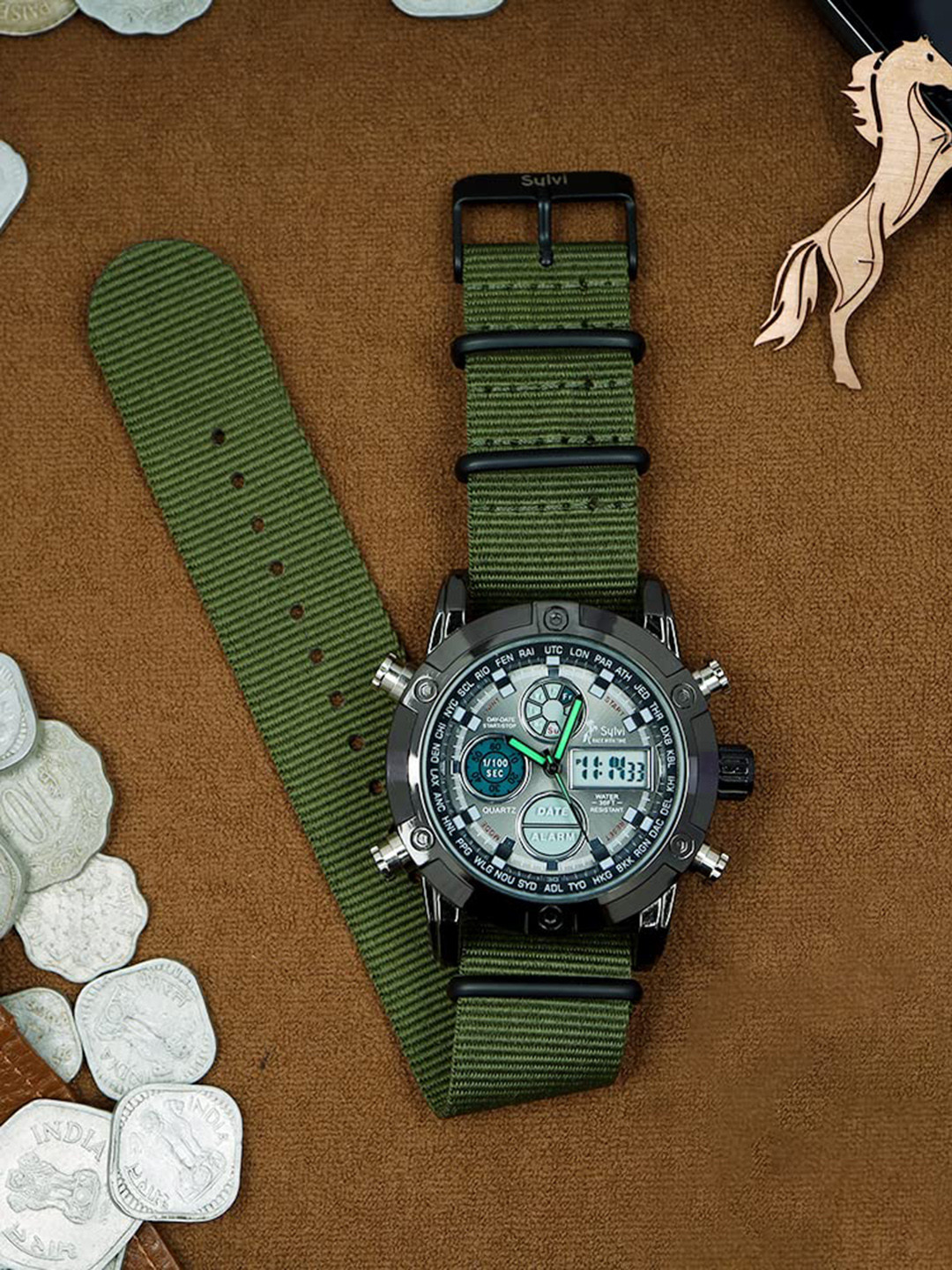 Buy Sylvi Men Round Dial Water Resistance Digital Watch 3022 Fab Green ...