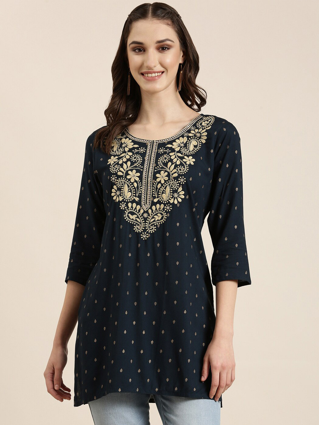 Buy SHOWOFF Floral Embroidered Thread Work Kurti - Kurtis for Women ...