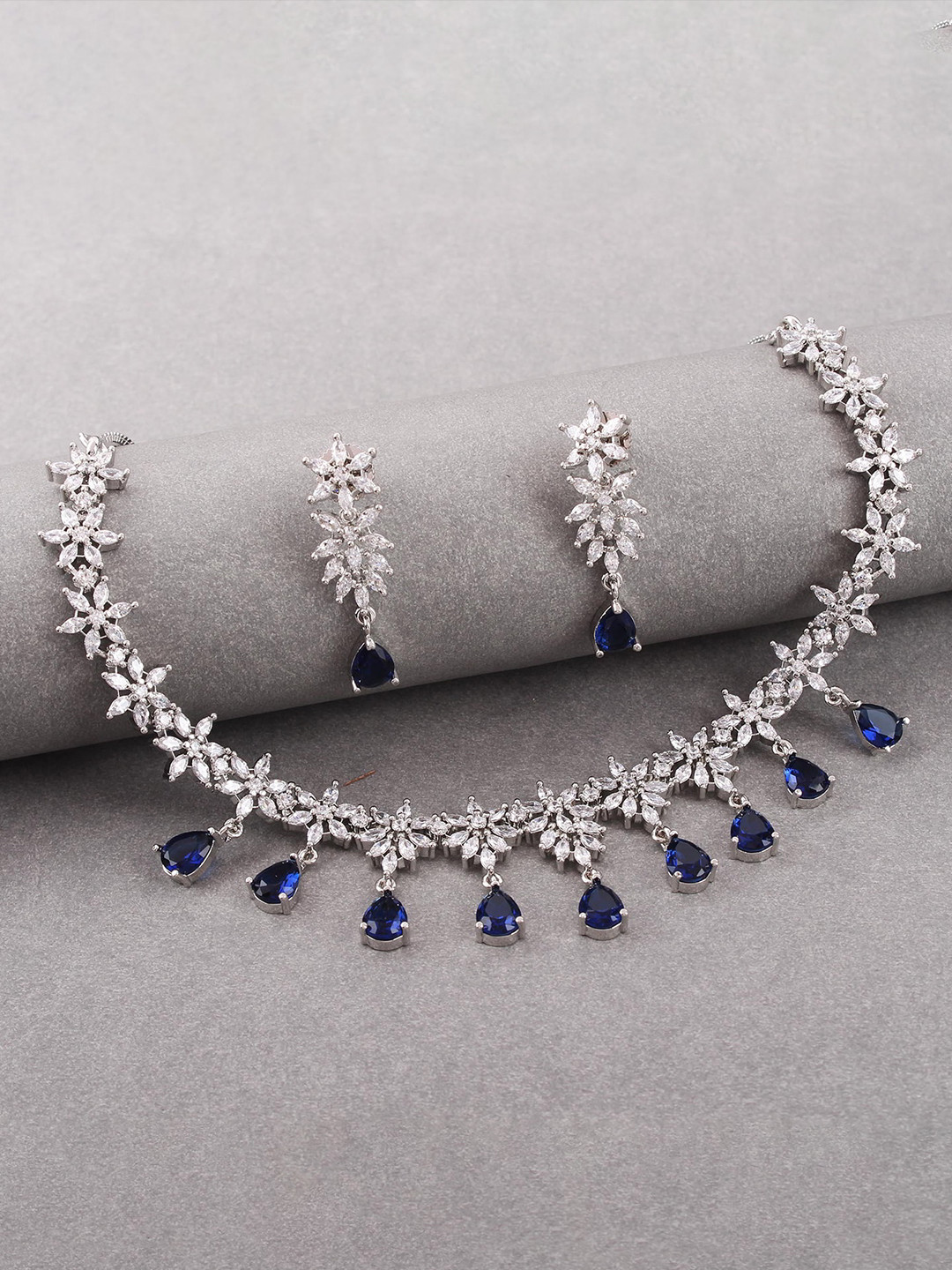 Buy Mirana Rhodium Plated Naisha AD Stone Studded Designer Jewellery ...