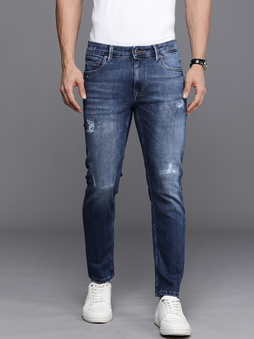 Buy Louis Philippe Jeans Men Low Rise Low Distress Light Fade ...