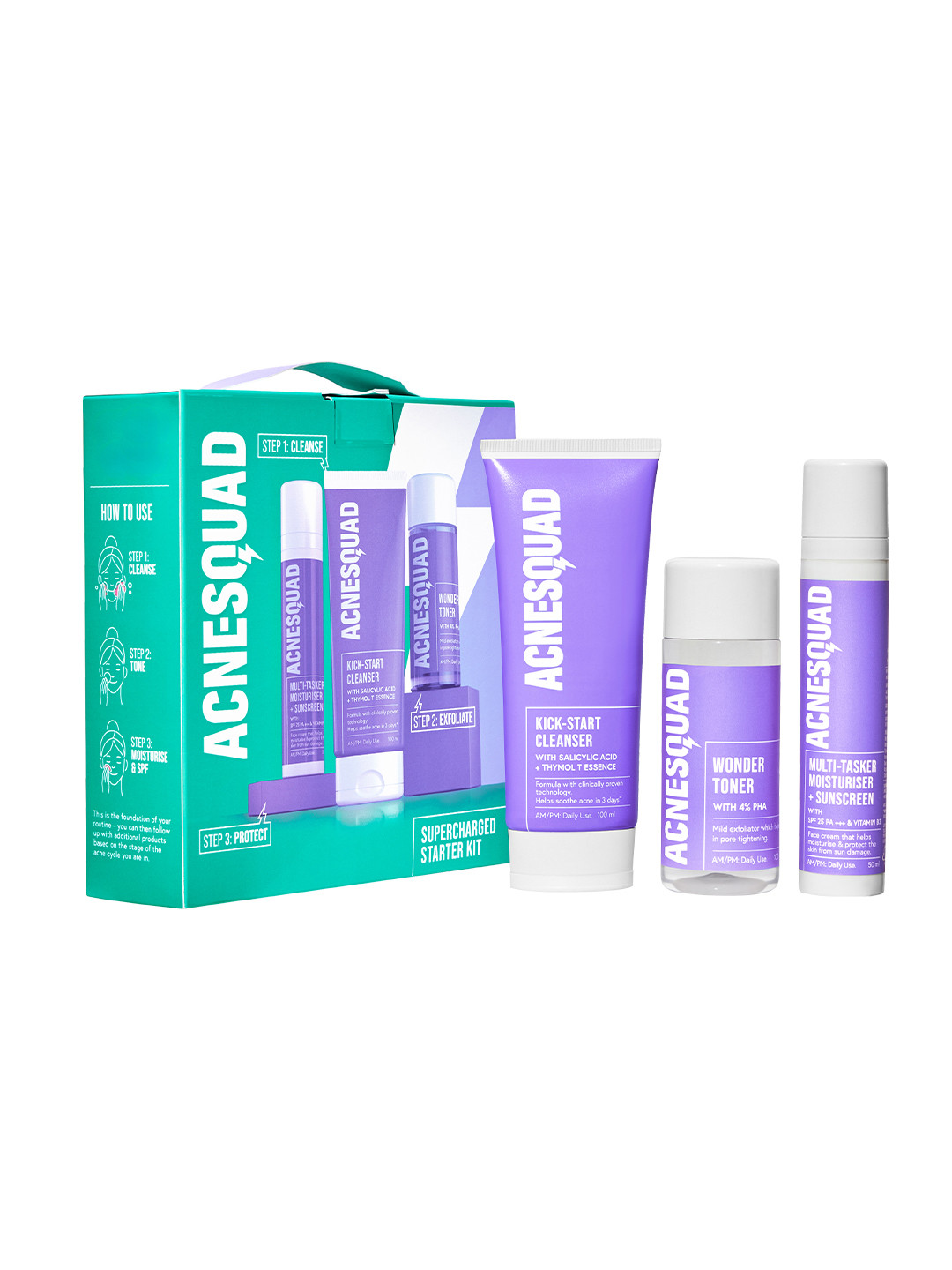 Buy Acne Squad Supercharged Starter Kit For Acne Prone Skin 250ml ...