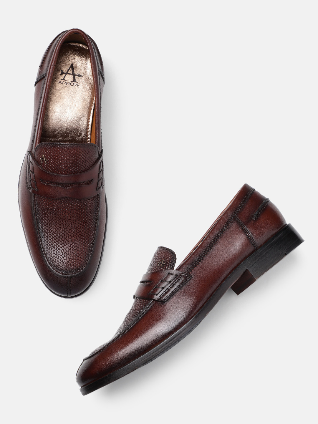 Buy Arrow Men Foster Textured Formal Leather Penny Loafers - Formal ...