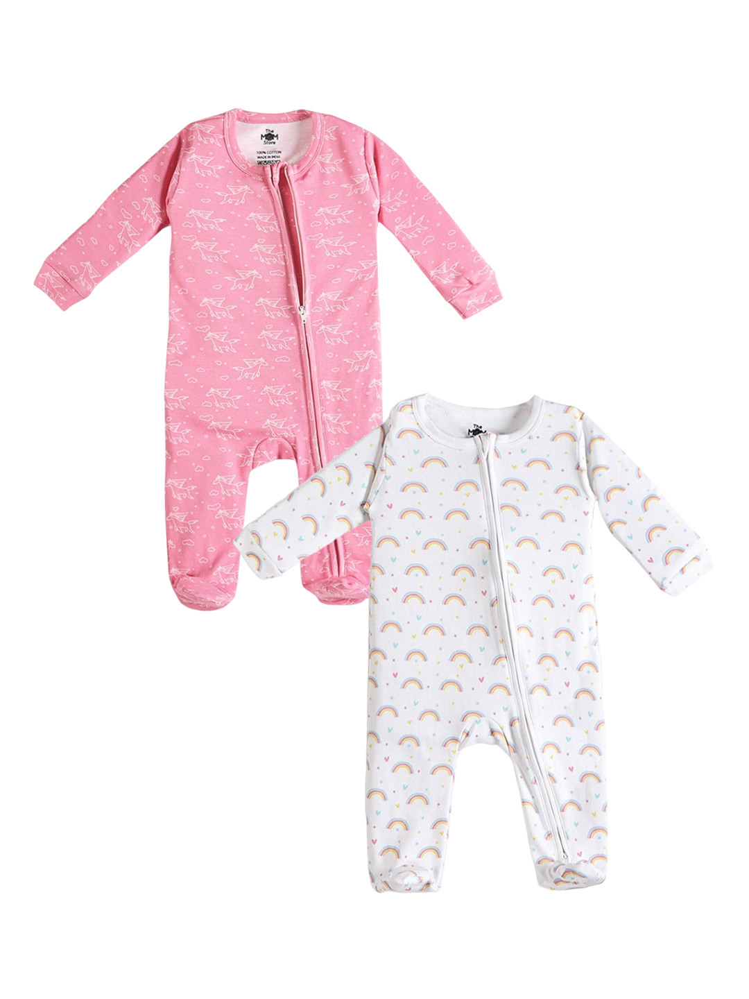 Buy The Mom Store Infants Kids Set Of 2 Printed Pure Cotton Sleepsuits ...