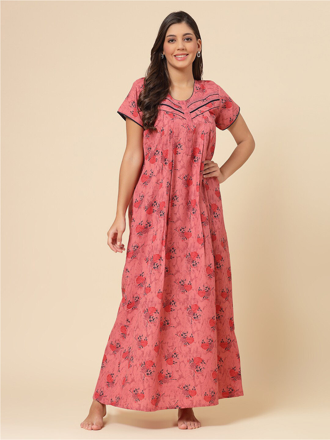 Buy Sweet Dreams Floral Printed Maxi Nightdress - Nightdress for Women ...