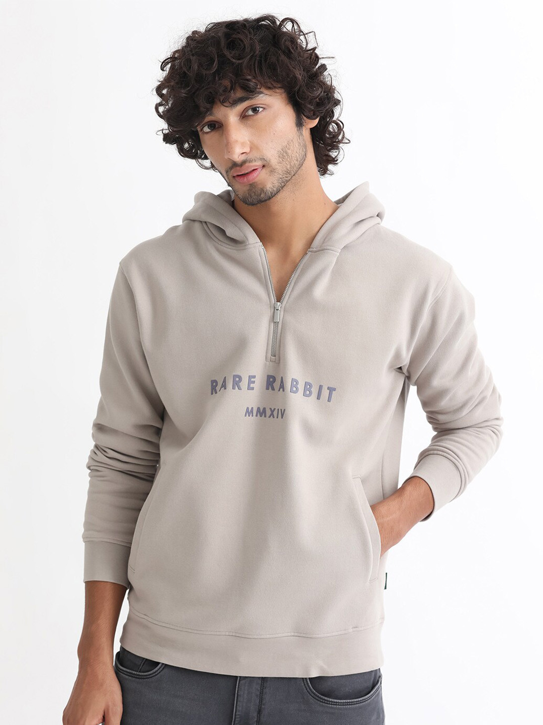 Buy RARE RABBIT Men Lorall Typograohy Printed Hooded Sweatshirt ...