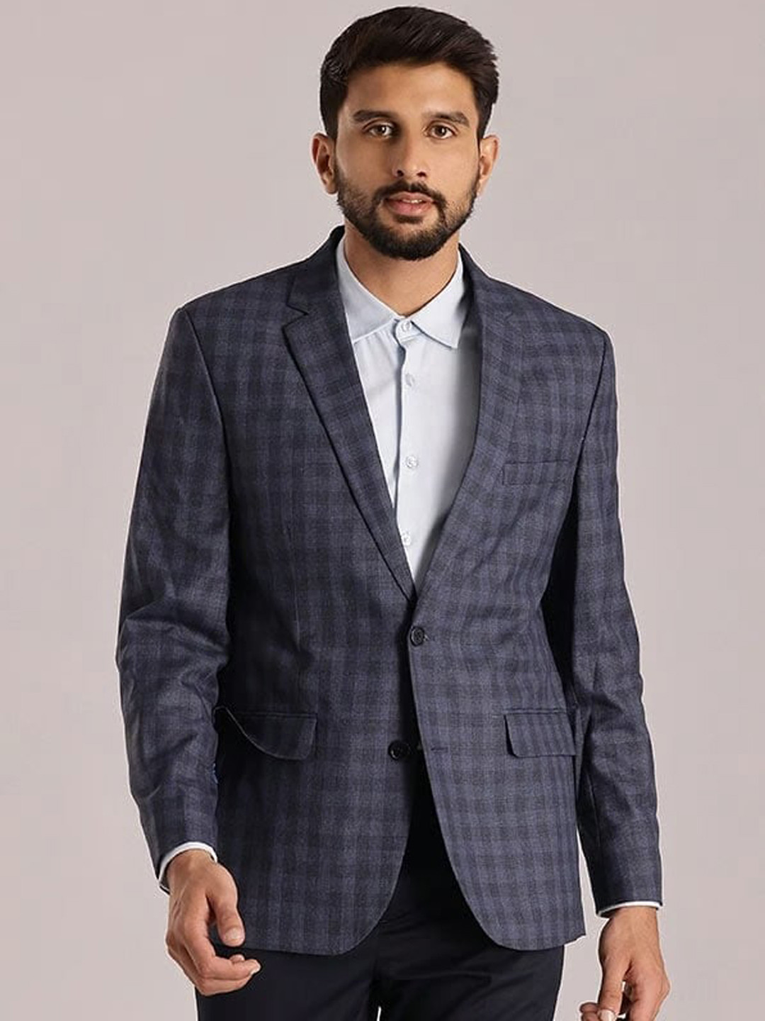 Buy Indian Terrain Checked Single Breasted Formal Blazer - Blazers for ...