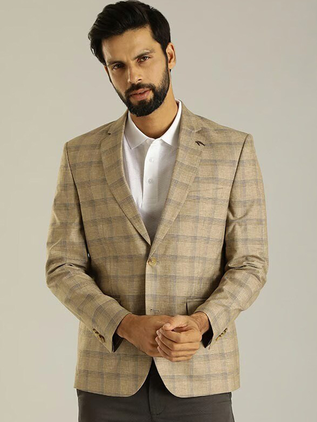 Buy Indian Terrain Notched Lapel Checked Single Breasted Blazer ...