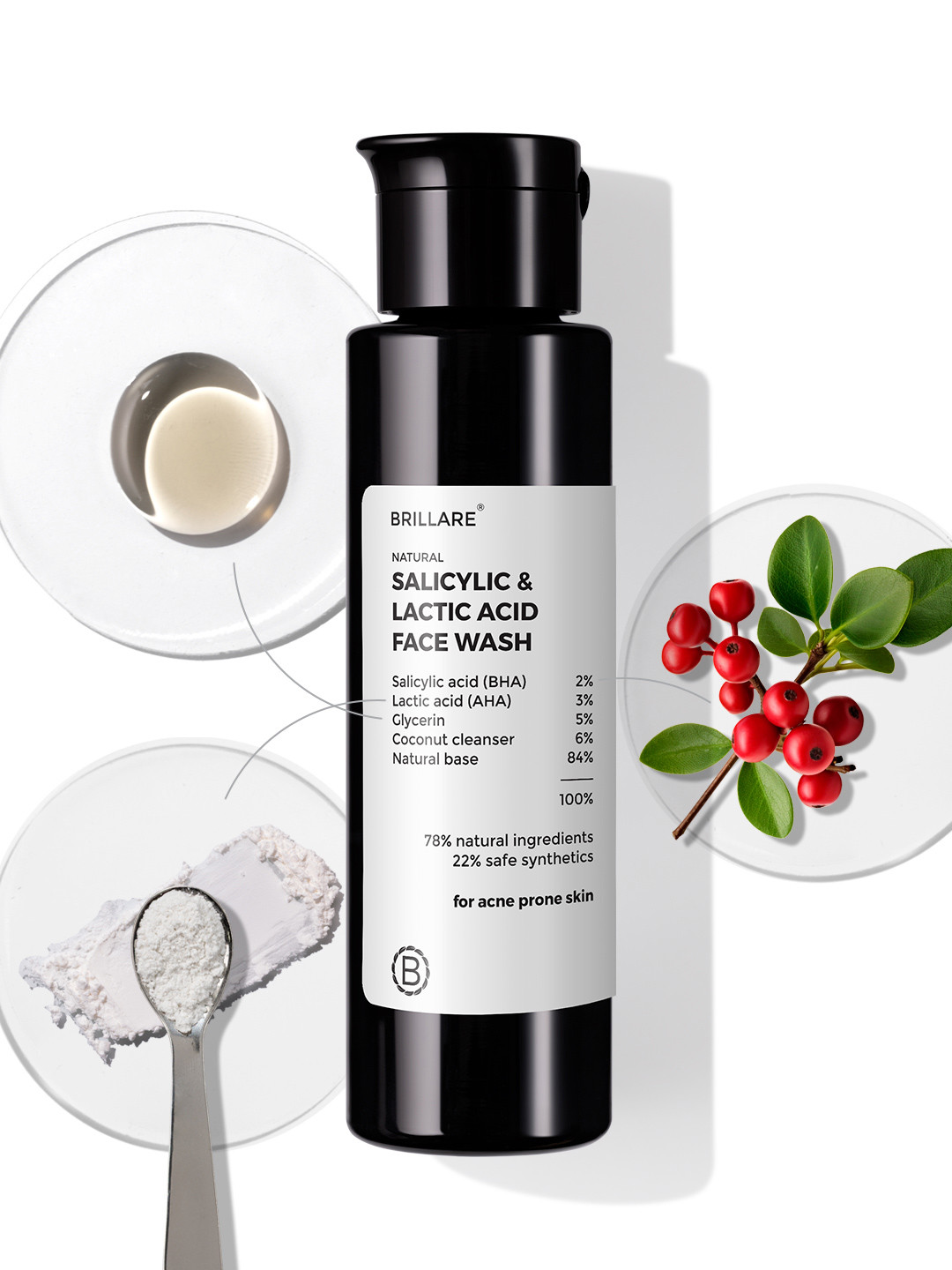 Buy BRILLARE 100% Natural Salicylic & Lactic Acid Face Wash 100ml ...