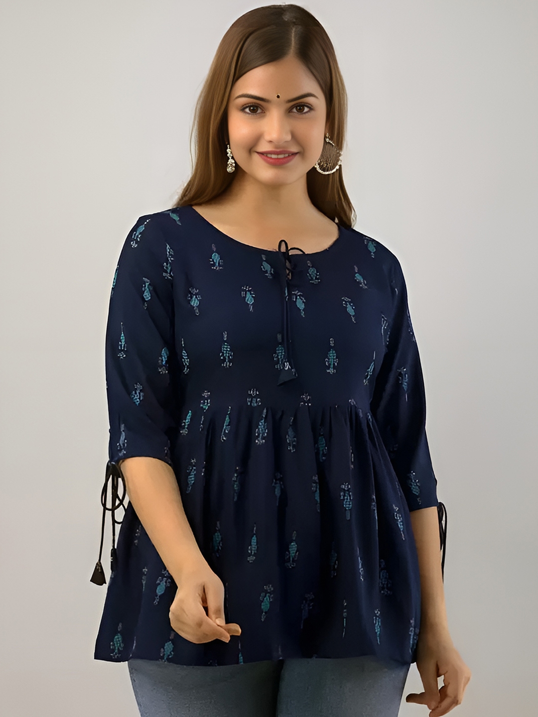 Buy Kalini Floral Printed Tie Up Neck Empire Top Tops For Women