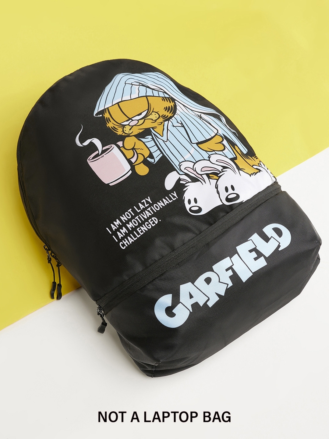 Buy Bewakoof Unisex Black & White Garfield Merchandise Printed Backpack ...