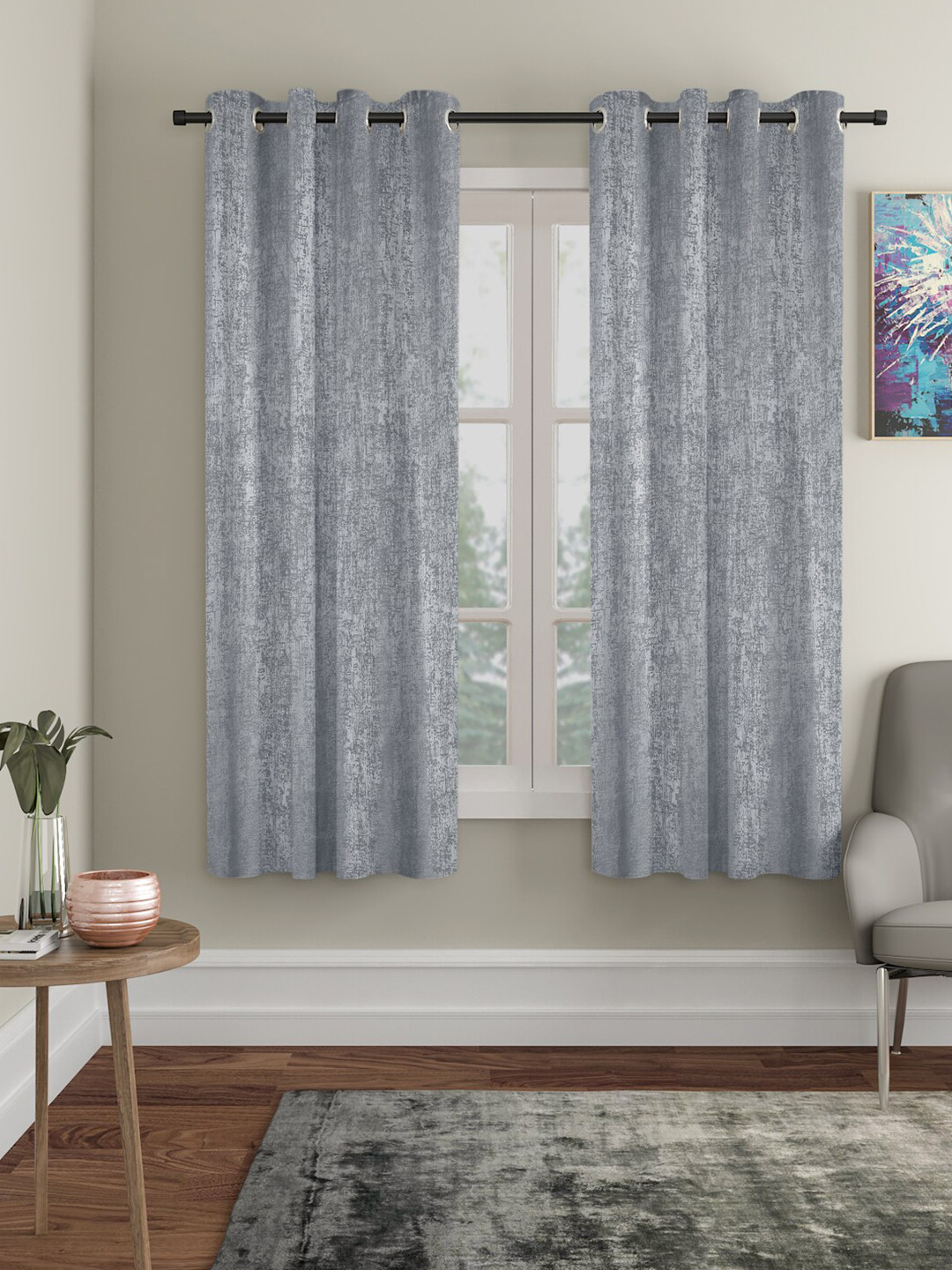 Buy SOKNACK Grey 2 Pieces Textured Black Out Window Curtains - Curtains ...