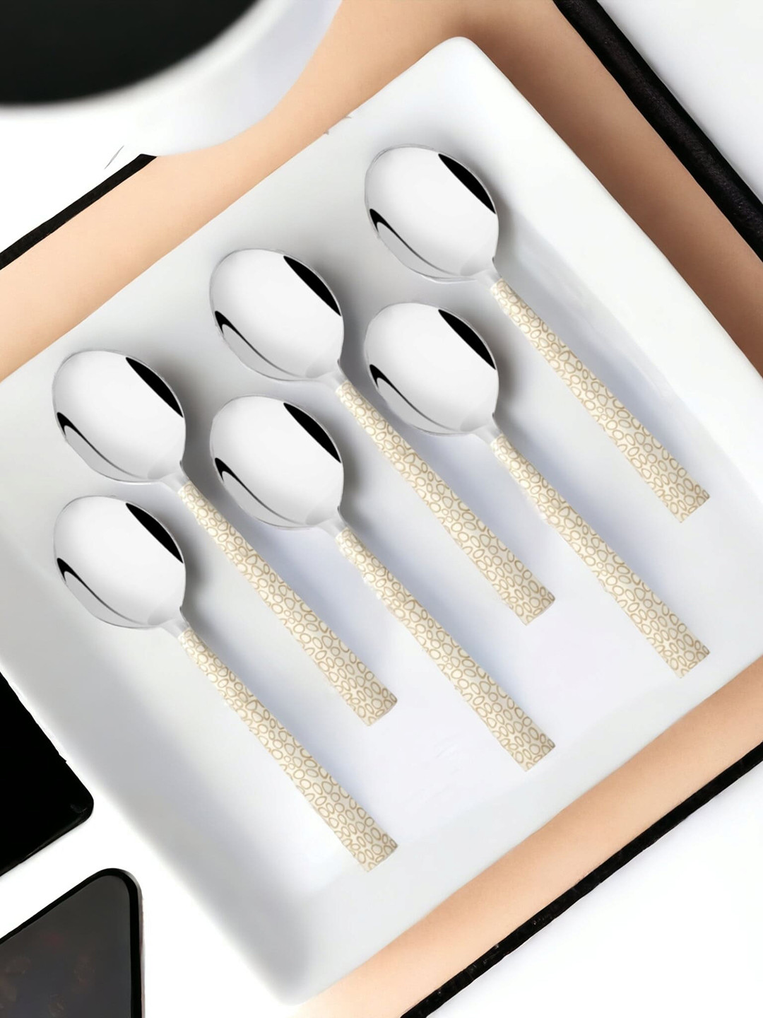 Buy FNS Pebble Cream Colored 6 Pieces Stainless Steel Dessert Spoons ...