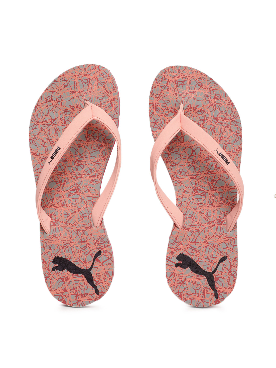 Buy Puma Women Peach Coloured & Grey Printed Thong Flip Flops - Flip ...
